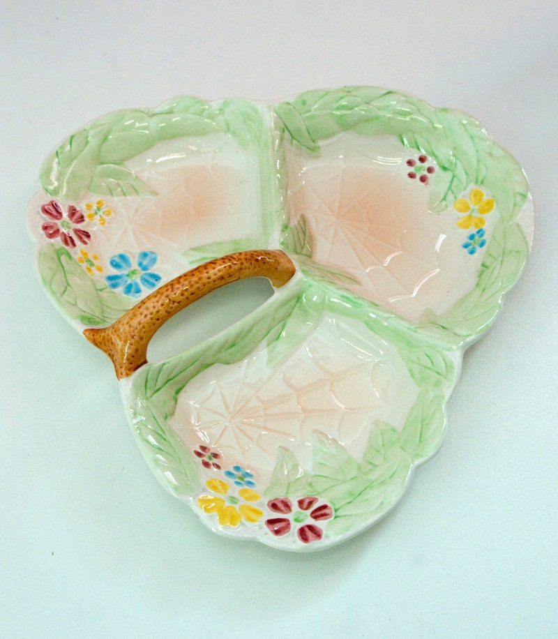 Vintage Hand Painted Dish Ceramic Plate Avon Ware Spiders Web Trefoil ...