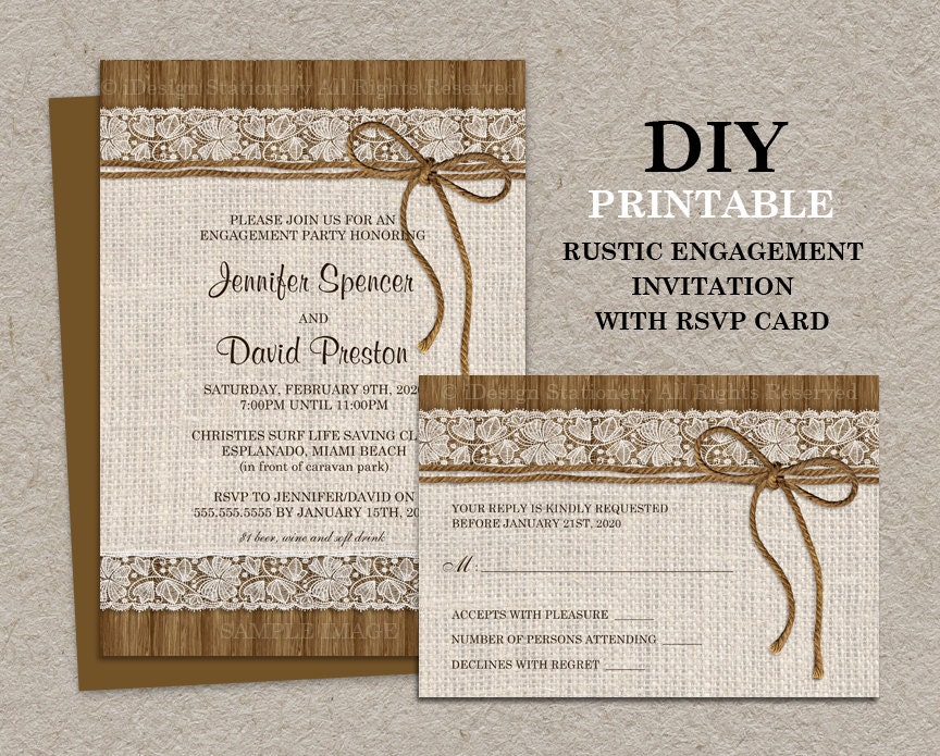 Rustic Engagement Invitation With RSVP Card, Printable Burlap ...