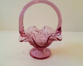 Fenton Basket with Handle and Strawberry Pattern