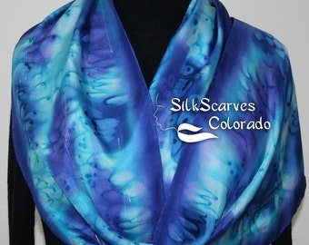 Hand Painted Silk Scarf. Blue, Turquoise & Periwinkle Handmade Scarf ...