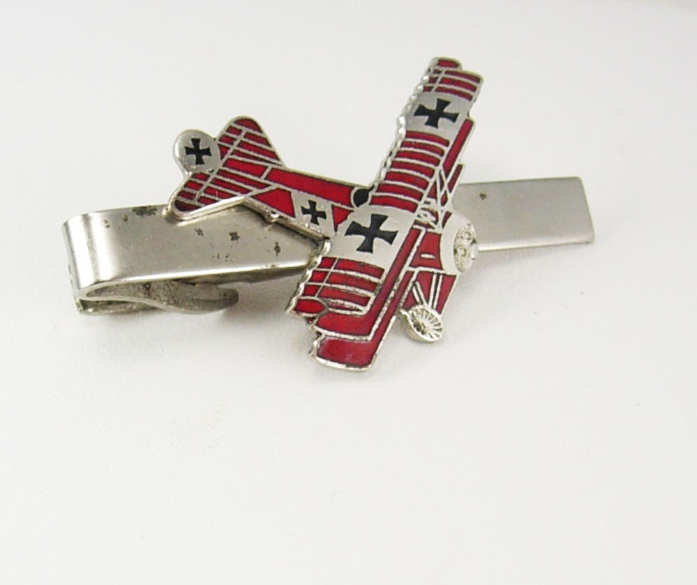 Vintage Red Baron Triplane Tie Clip WW1 Fokker DR1 Silvertone Red ...