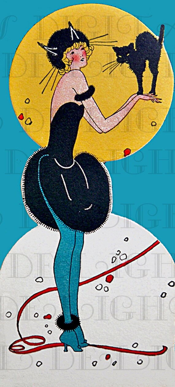 STUNNING Rare Art Deco Halloween FLAPPER. Digital Halloween