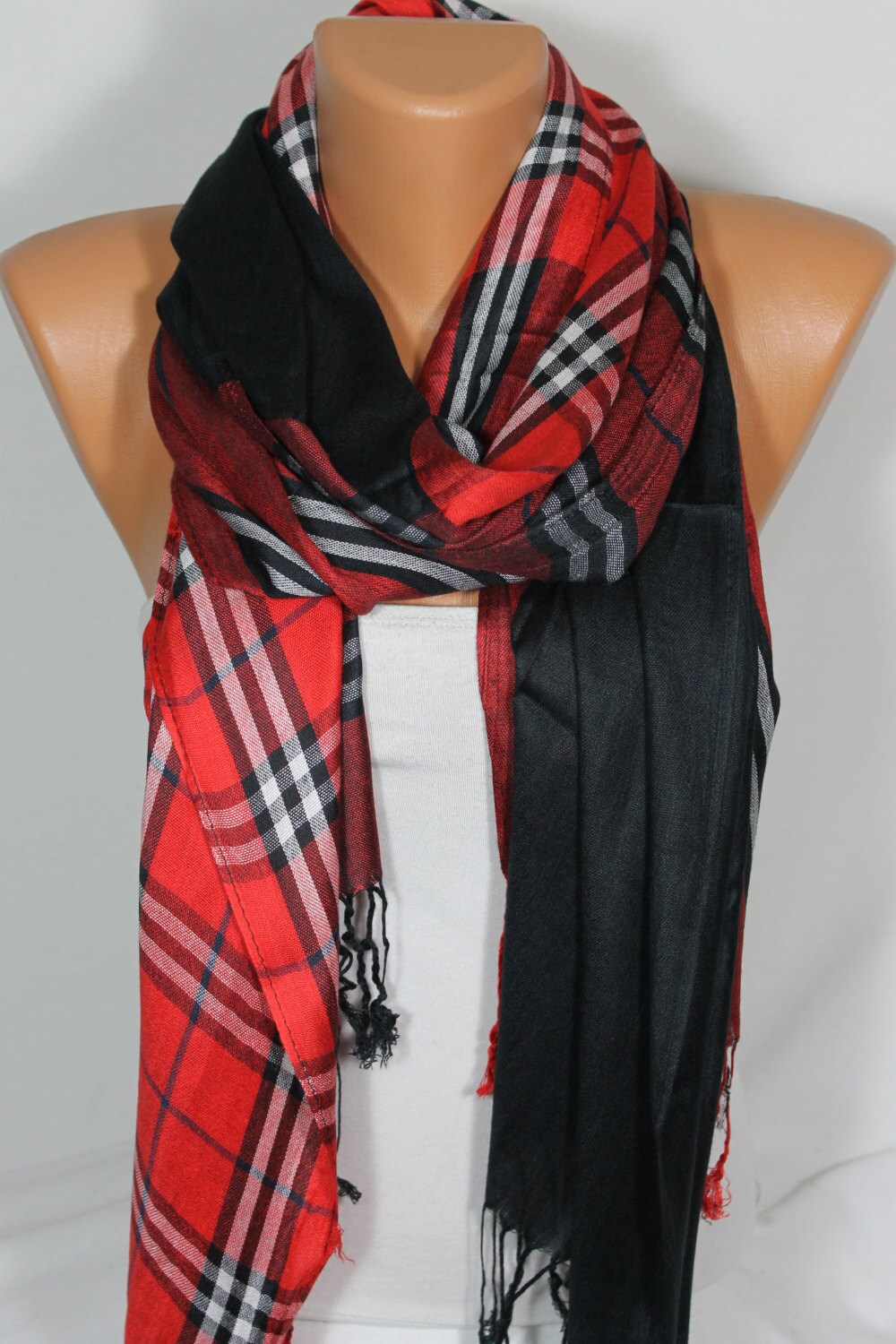 Tartan Plaid Scarf Tartan Scarf Plaid Scarf Red Scarf by escherpe