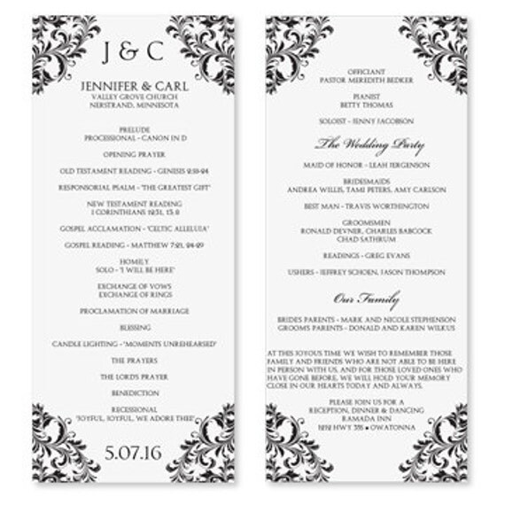 One Page Wedding Programs