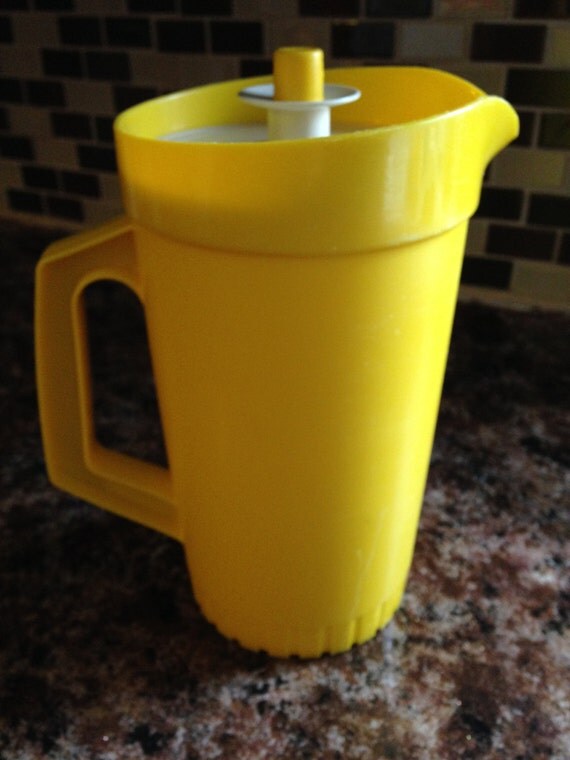 Vintage Tupperware Yellow Juice Pitcher with Push Button Seal