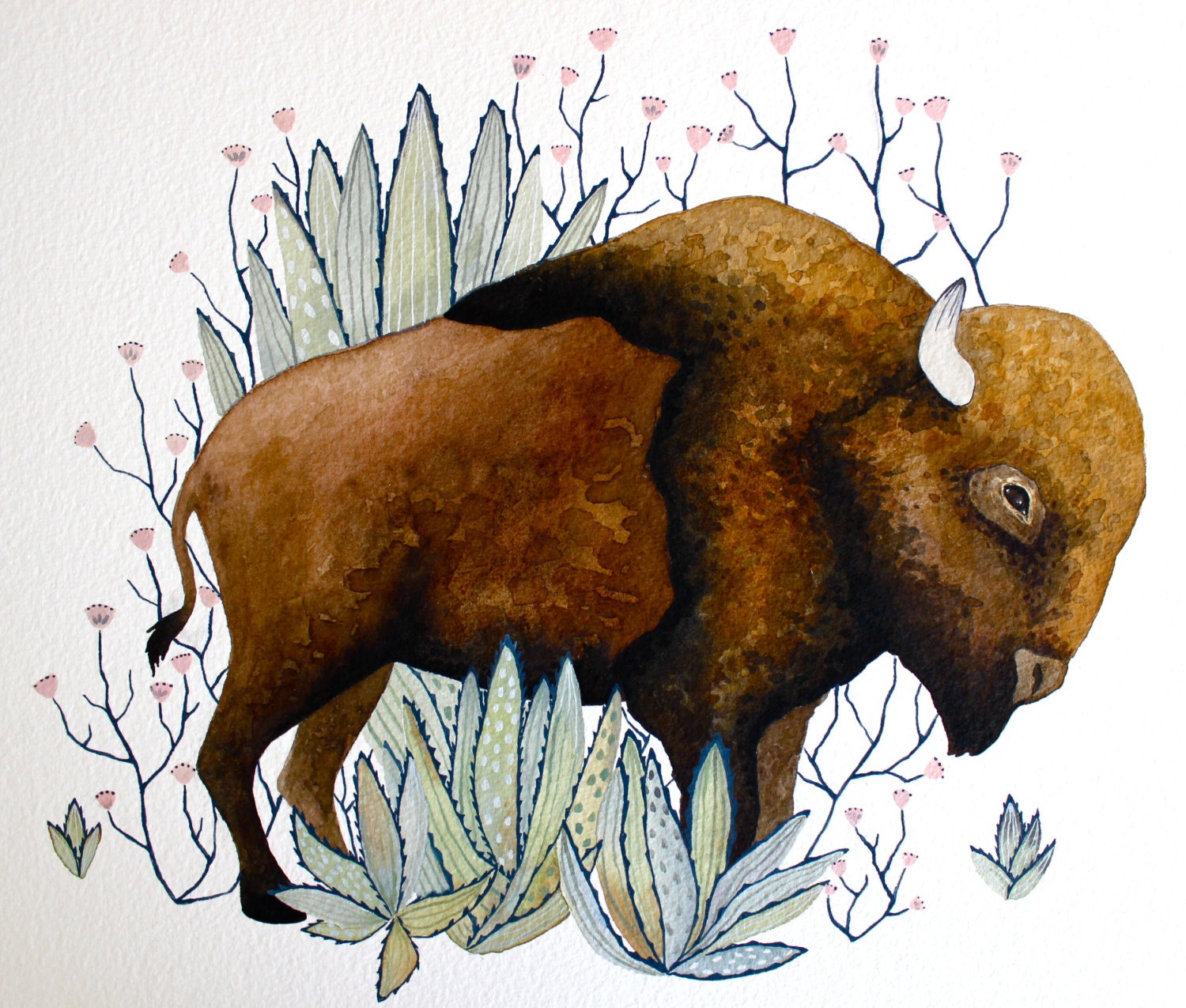 Buffalo Watercolor Painting Large Archival Print by RiverLuna, $40.00 ...