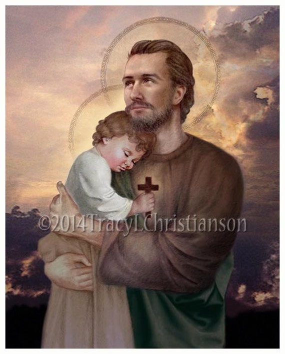 Saint Joseph and Baby Jesus Catholic Art Print 4116