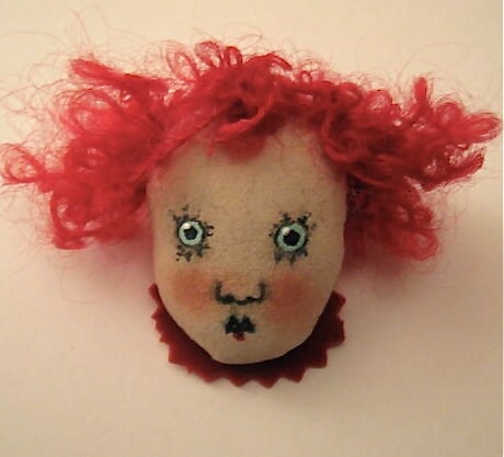 redhead brooch art doll head pin red head art handmade