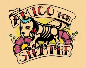 Day of the Dead CAT Dia de los Muertos Art Print 5 x 7