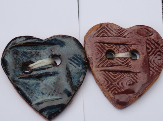 Items similar to Ceramic heart buttons, handmade on Etsy
