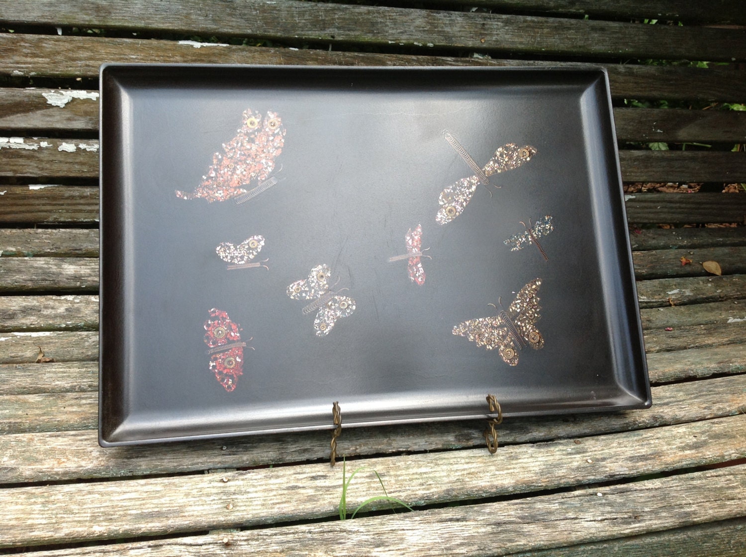 Vintage Brown Mica Serving Tray with Butterflies and Dragonflies ...