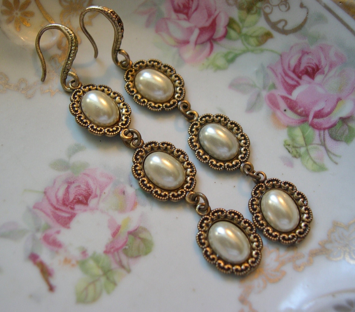 Vintage Style Pearl Earrings Victorian Pearl by Upsweptillusions