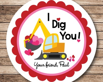 I Dig You Construction . Personalized Valentine Stickers or Tags