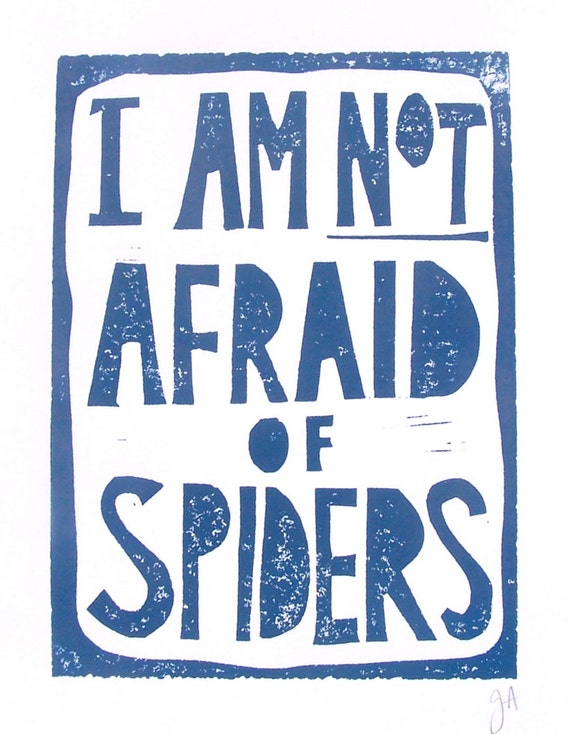 Items similar to LINOCUT PRINT - I am not afraid of spiders Blue-grey ...