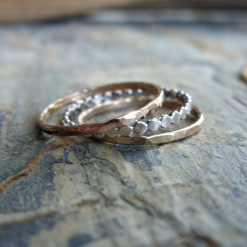 Silver and Gold Stacking Rings Set Sterling Silver Tiny Dots
