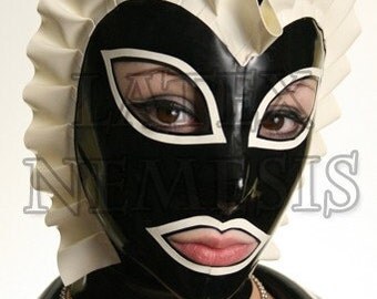 Latex Sissy Maid Hood Rubber Mask 5 Pannel Form Fitting