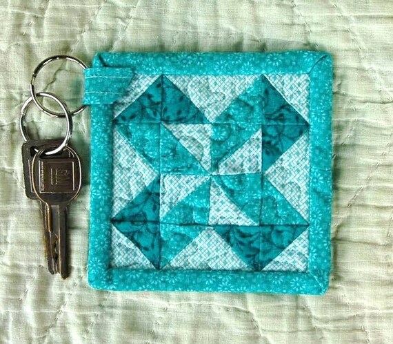 Quilted Key Chain Mini Quilt Block Keychain 3 inch