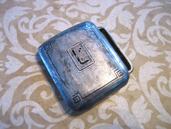 Art Deco Silver Plate Hickok Decorative Belt Buckle Initial L