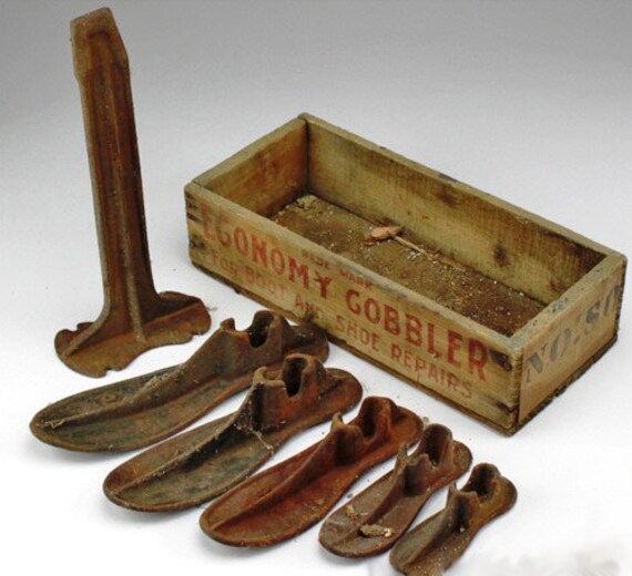 Vintage Economy Cobbler Box and Tools Cobbler Box and Shoe