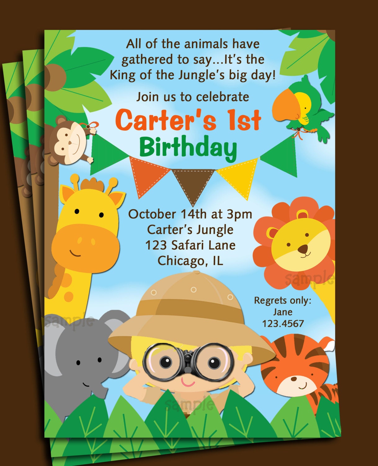 Animal Invitation Printable or Printed with FREE SHIPPING