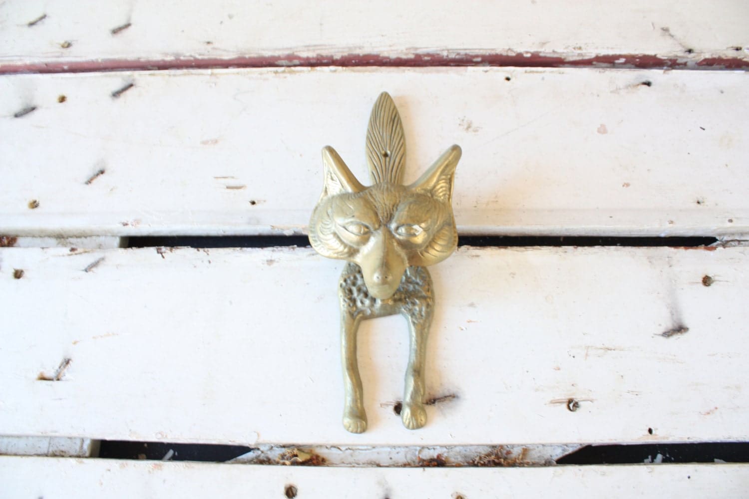Vintage Large Fox Door Knocker // Solid Brass