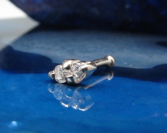 Nose Bone Nose Ring 925 Sterling Silver 2mm Opal by JustNoseRings