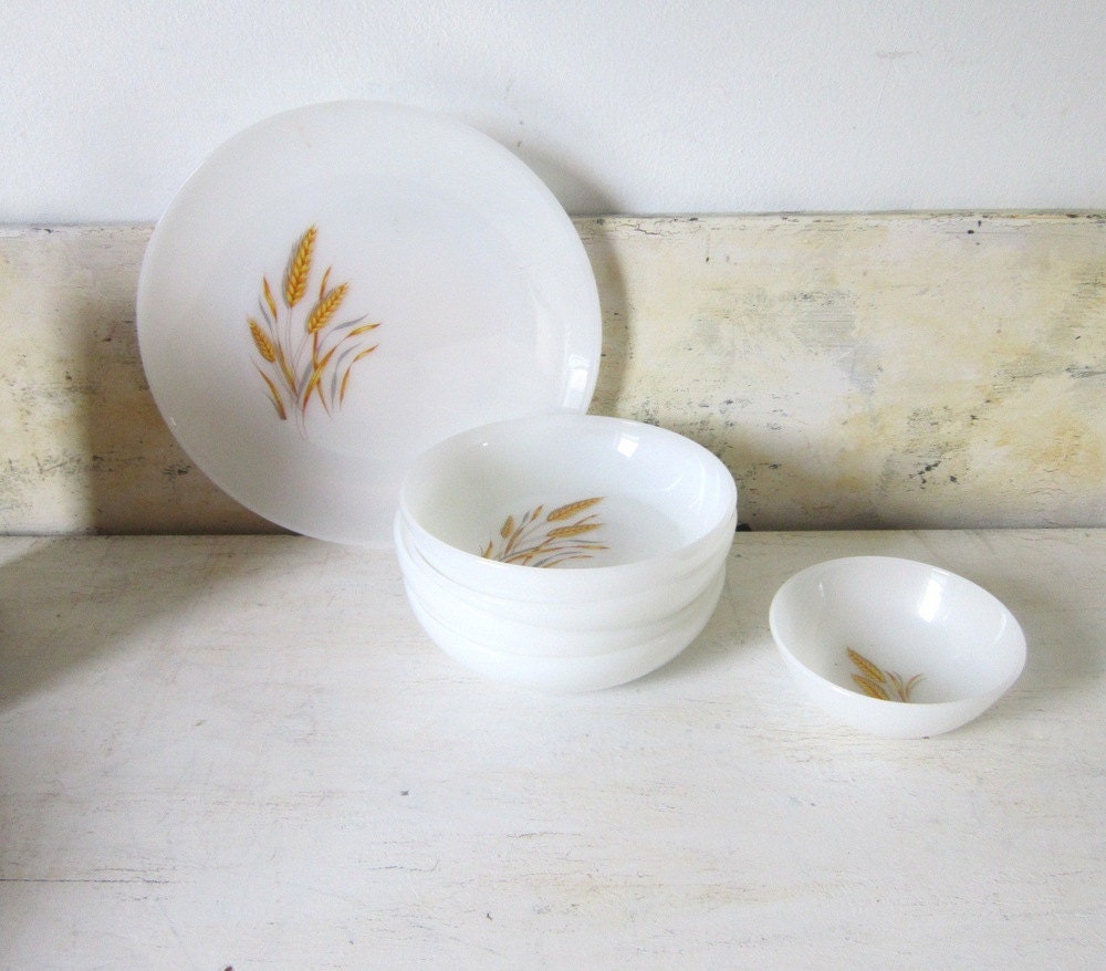 Vintage Bowls Serving Holiday Dinnerware Golden Wheat Pattern Gift for ...