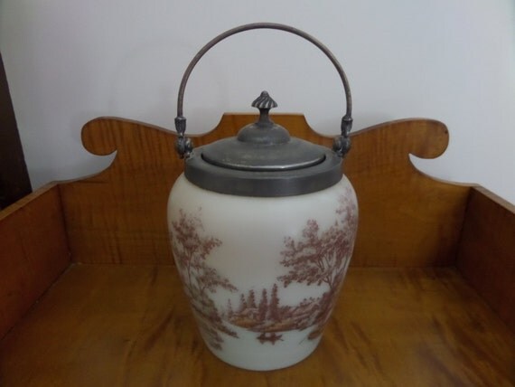 Items similar to Antique Victorian Biscuit Jar Art Glass Cookie Jar ...