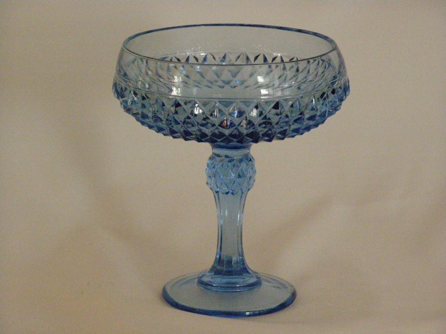 Vintage Indiana Glass Diamond Point Blue Glass Compote