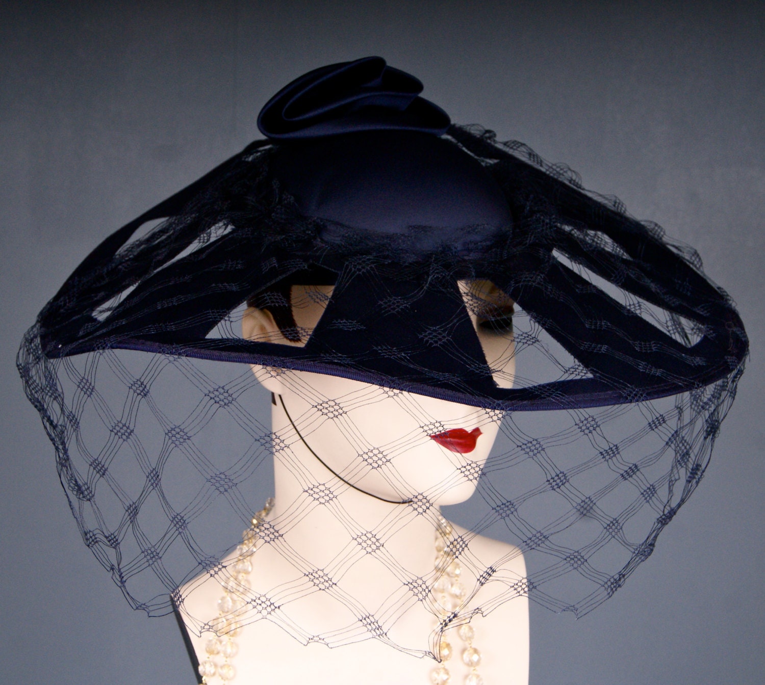 Couture Ascot Hat A Rare Showstopper Uber Coquettish Perforated Veiled ...