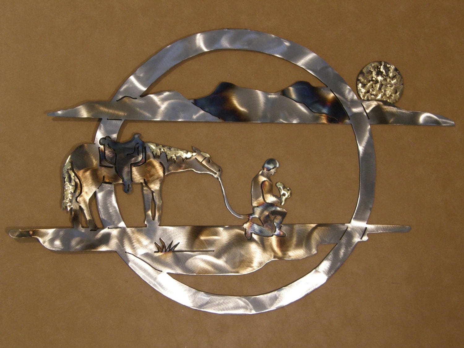 Cowboy metal wall art sculpture