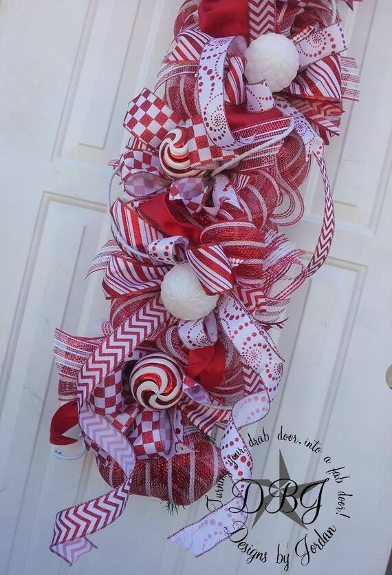 Items Similar To Candy Cane Christmas Deco Mesh Swag On Etsy
