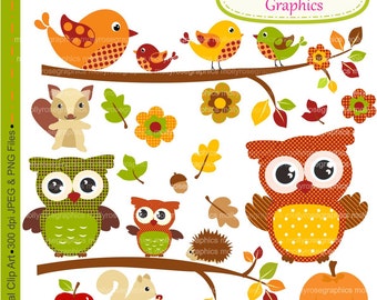 autumn clip art, fall,animals, Digital Clip Art,autumn, flowers ...