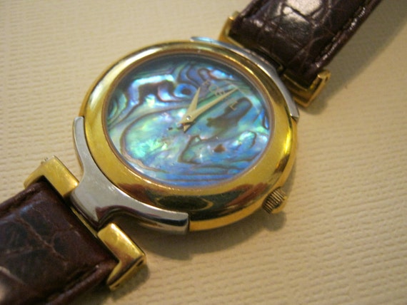 vintage FOSSIL watch abalone face