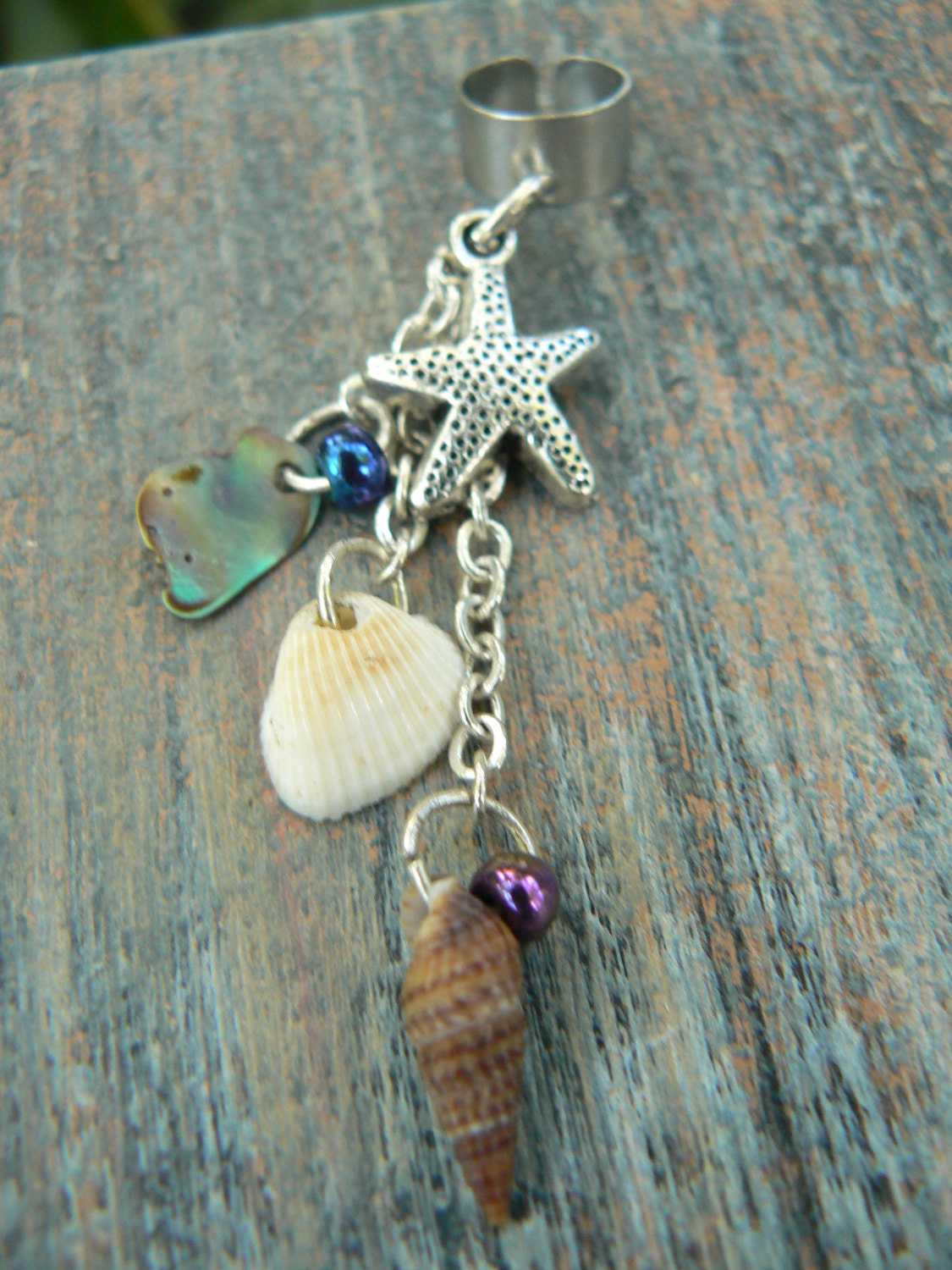 starfish seashell ear cuff abalone seashells by gildedingypsy
