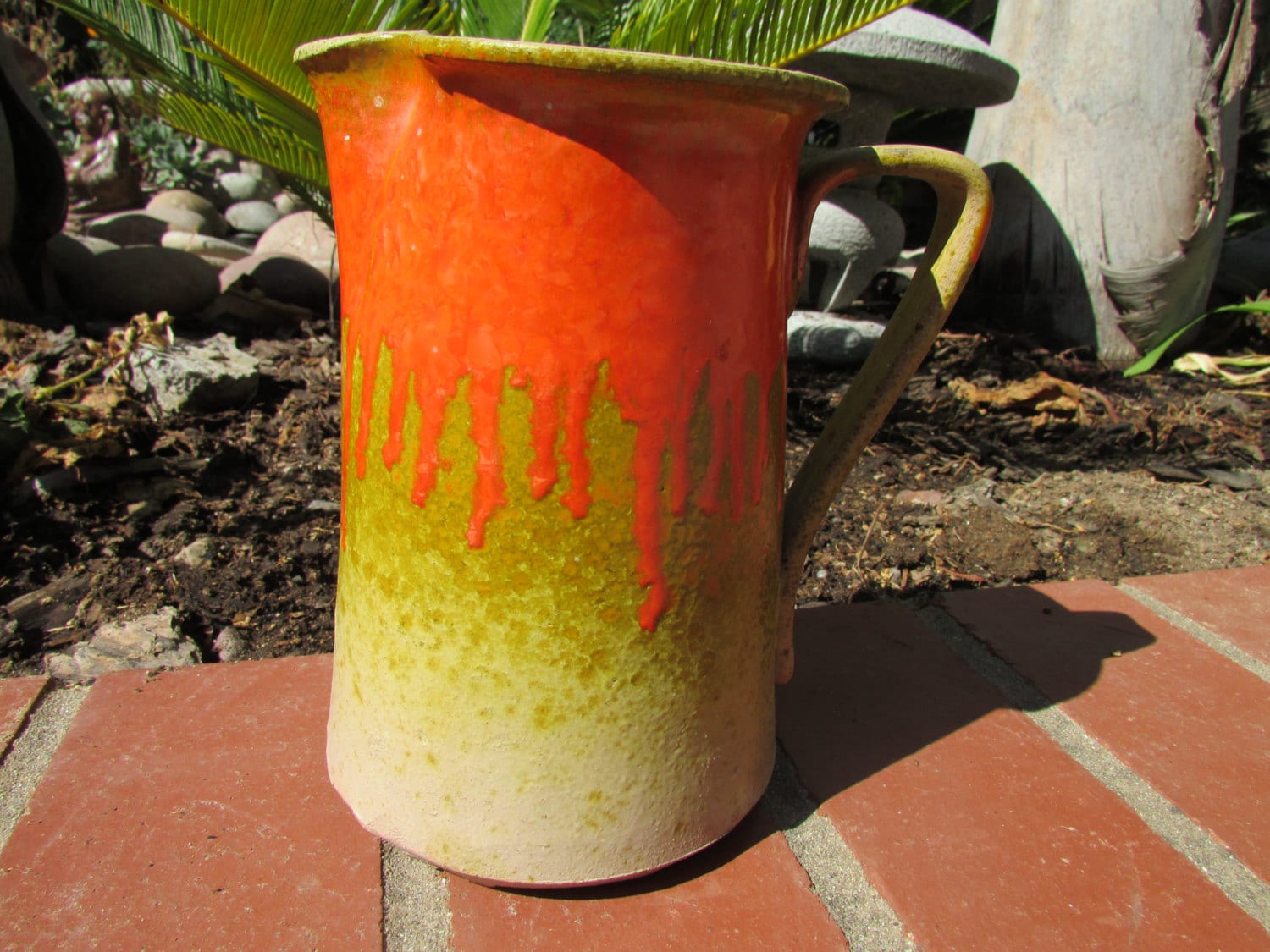 Vintage Mid Century Modern Drip Glaze Pottery Pitcher Italy