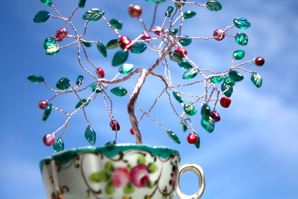 Turquoise & Pink Gemstone Tree Fresh Water Pearls Hand