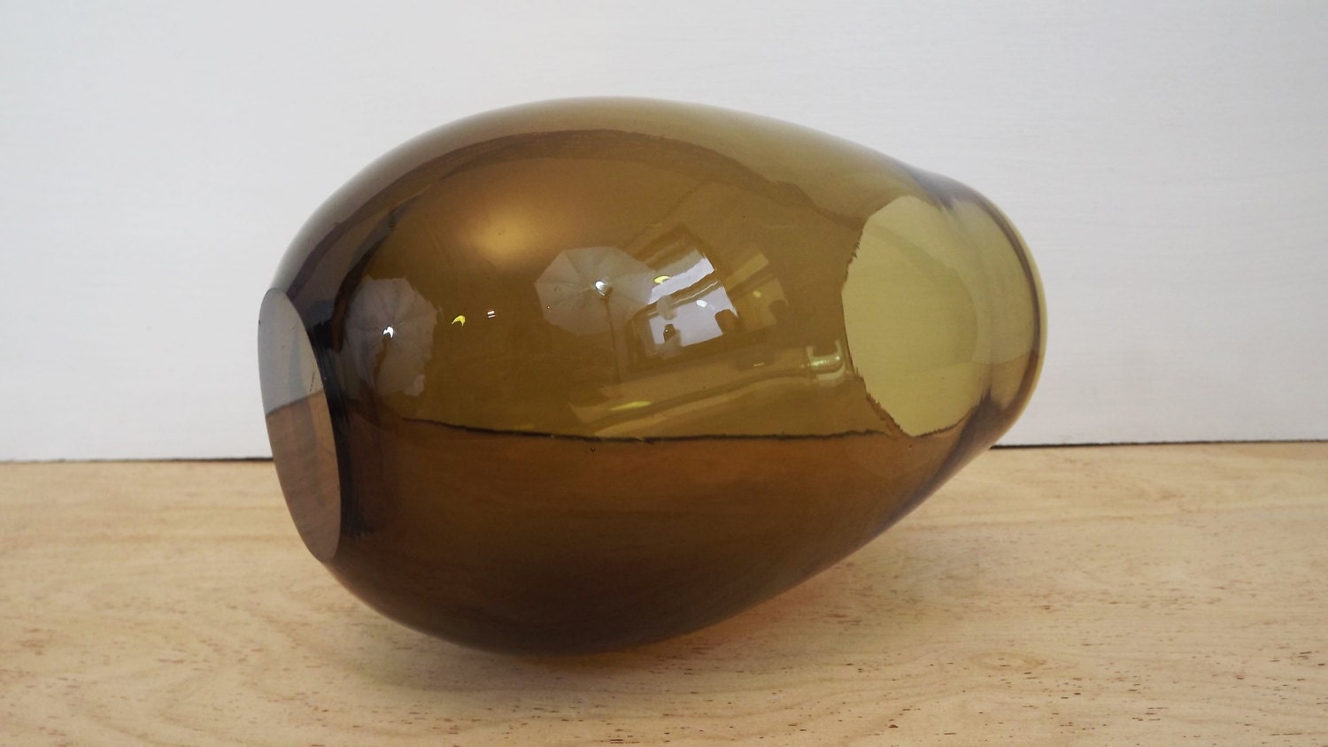 Heavy Vintage Brown Glass Vase - Mid Century Hand Blown Brown Colored ...