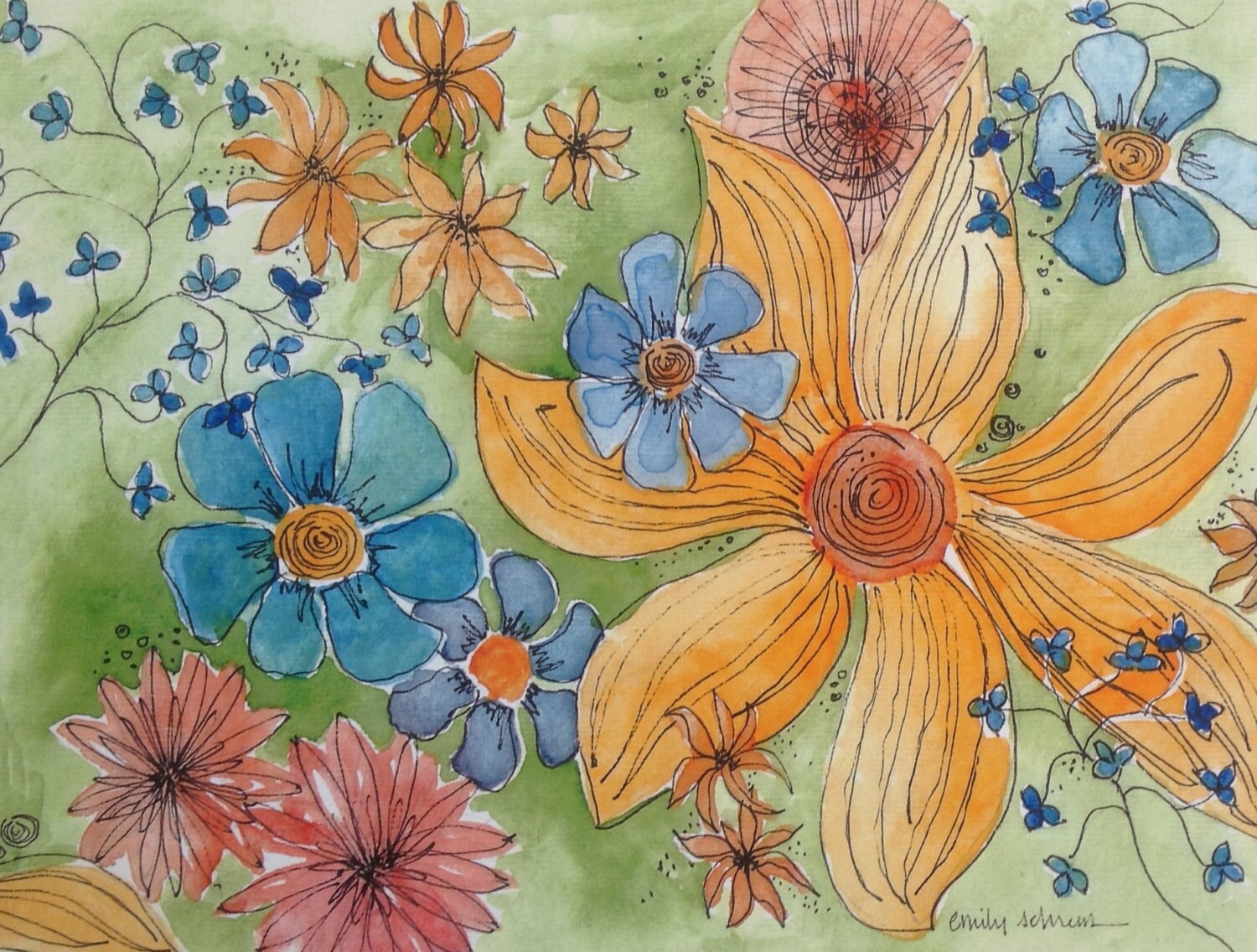 Flower Doodles print of original painting
