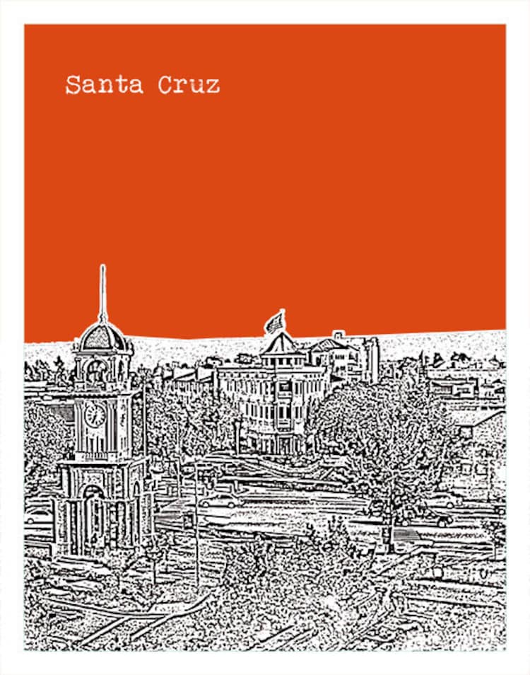 Santa Cruz Skyline Poster Art Print California by AnInspiredImage