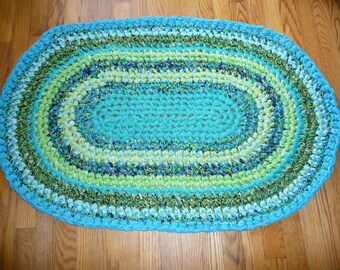 Handmade Rag Rug Cotton Crochet Rug Shade of Aqua Turquoise Green Black ...