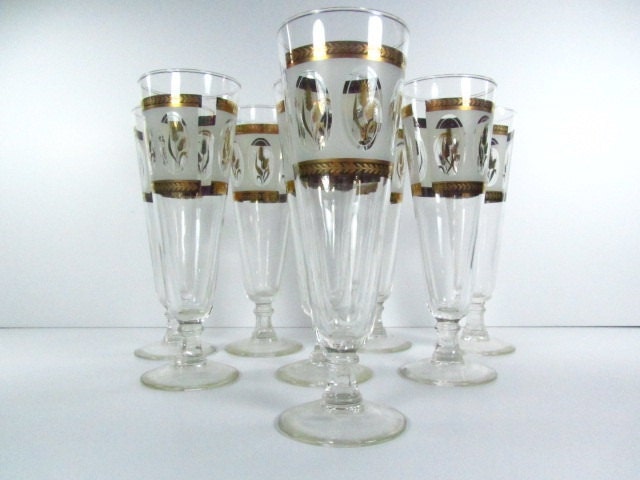 Vintage glassware, wheat pattern,gold,pilsner,parfait glasses,tall ...