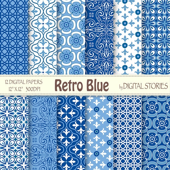 Retro Digital Paper: RETRO BLUE Retro scrapbook