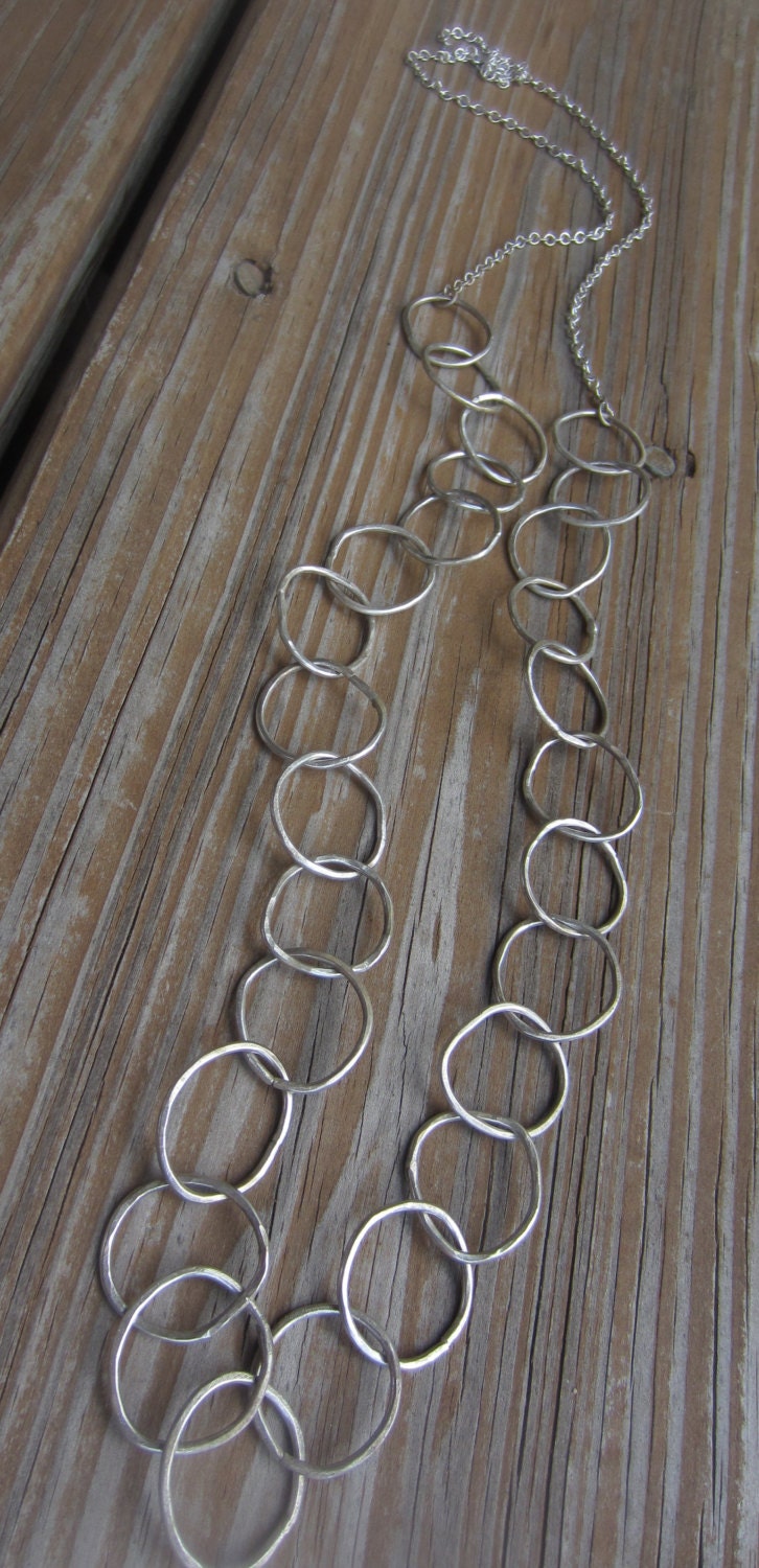 Long Silver Necklace Hammered Silver Hoops by TheShedStudios
