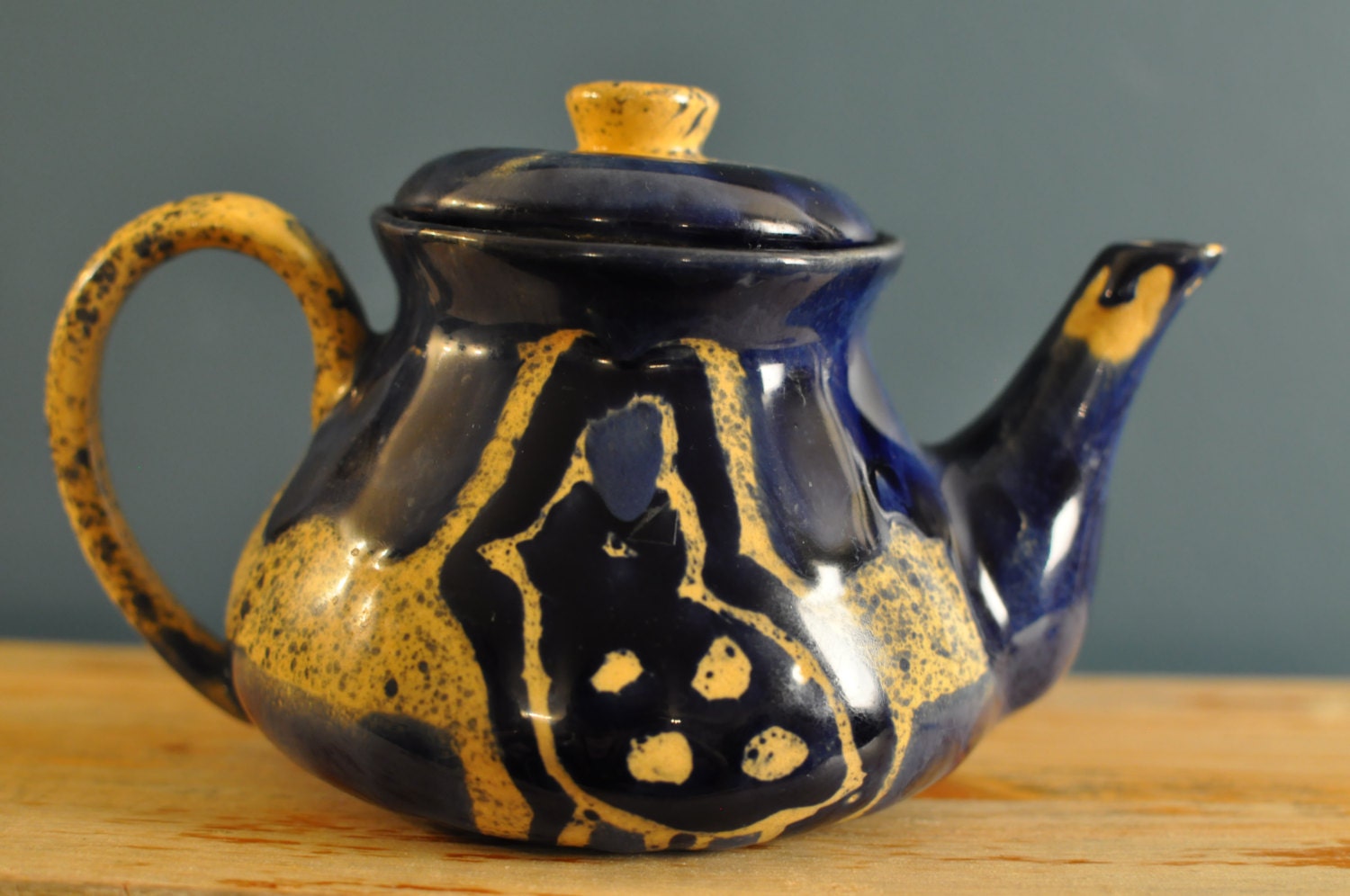 Vintage Ceramic African Teapot Cobalt Blue Kazuri Kenya Tribal