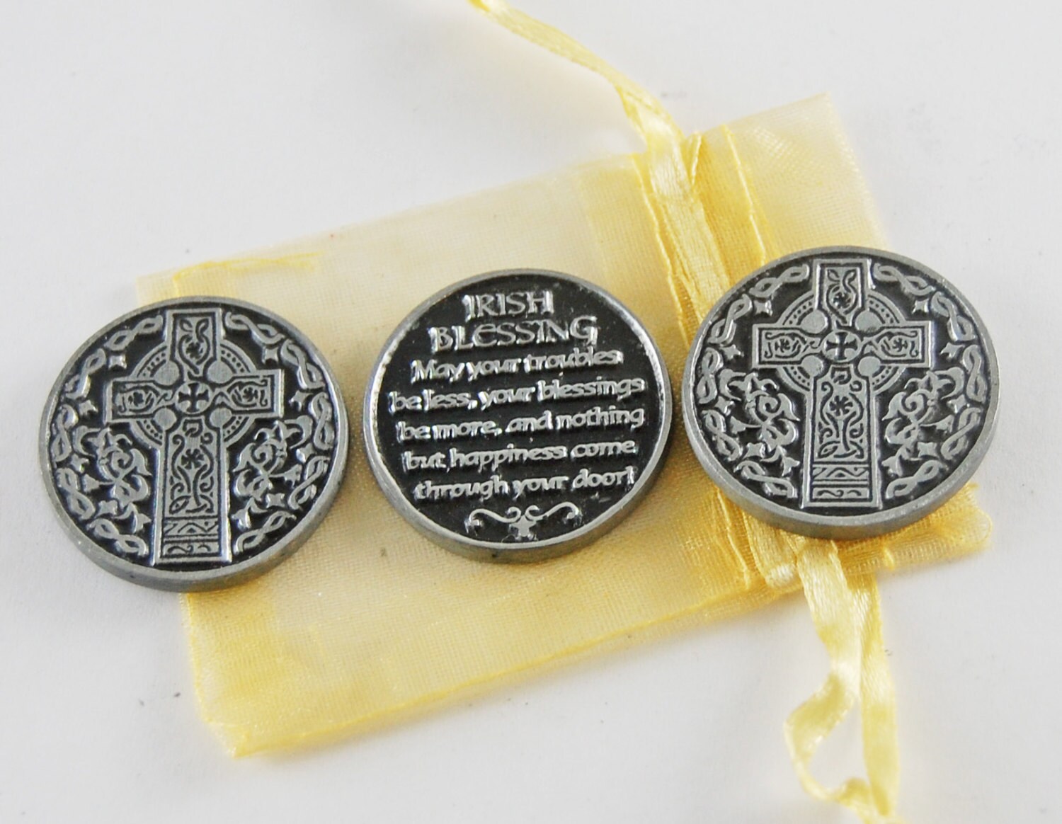 Set of 3 Celtic Cross Pocket Tokens with Organza Bag