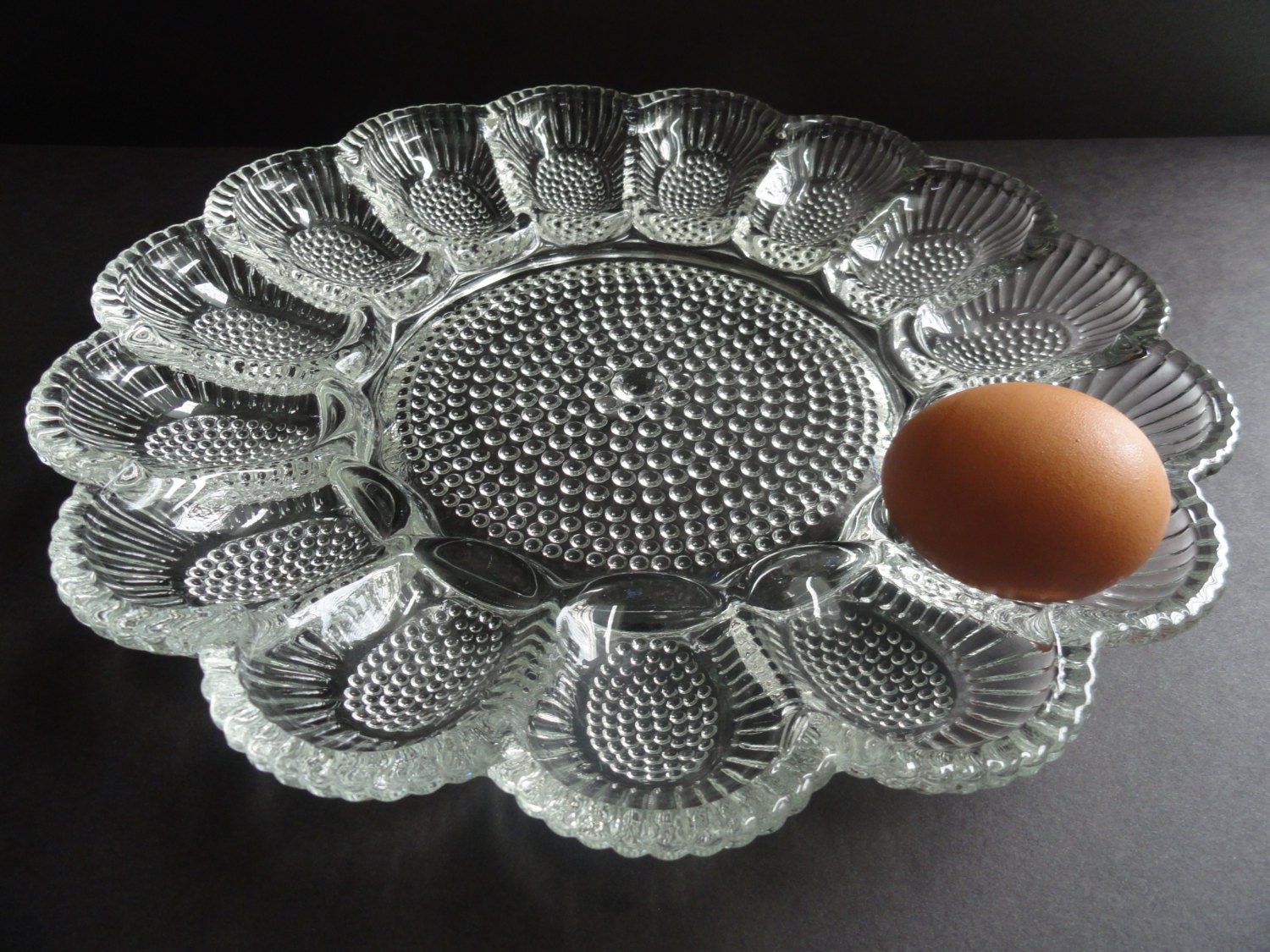 Heavy Vintage Glass Deviled Egg Platter with Glorious Dots – Haute Juice