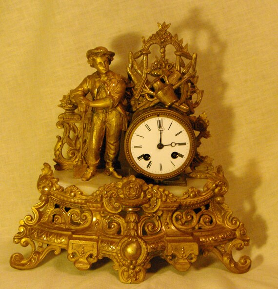 French Spelter Statue Clock by Japy Ferres by TicTocDocClockShop