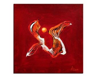 Items similar to Triptych Acrylic Abstract Red Painting - 54 x24 ...