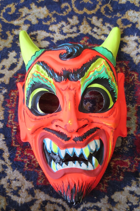VINTAGE Plastic DEVIL Halloween MASK by BeckyJanesCloset on Etsy